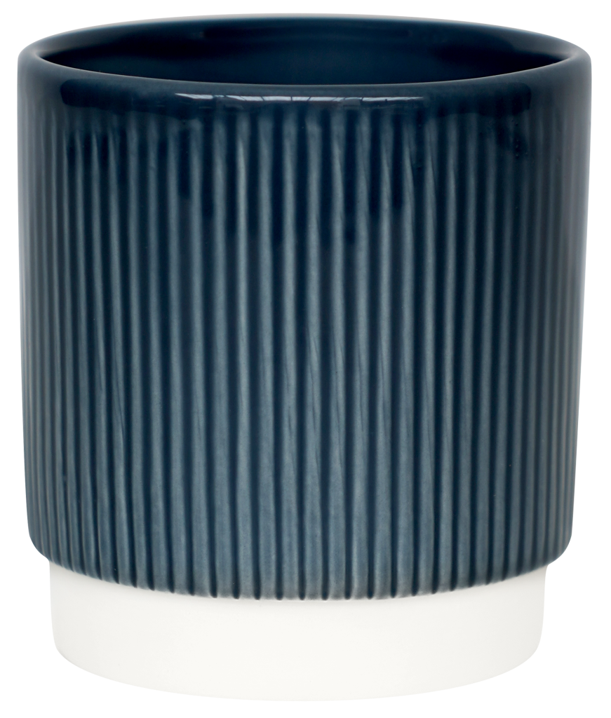Athens Ceramic Reactive Glaze Indoor Ribbed Plant Pot Blue (13cm pot ...